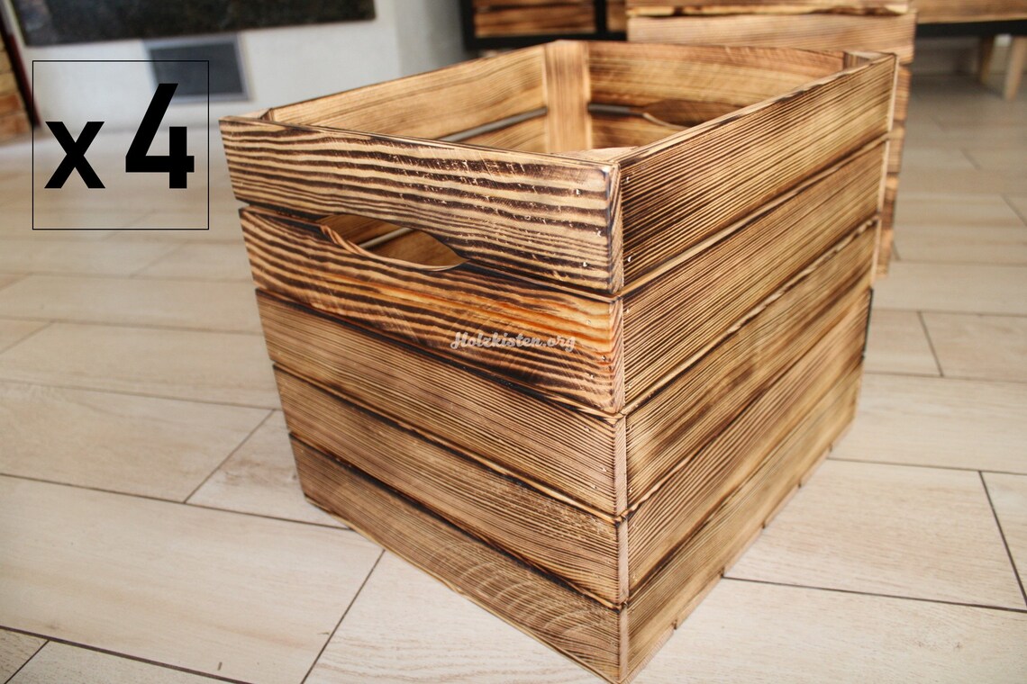 Set of Four Burned / Flamed Wooden Boxes Fit Into Ikea Kallax - Etsy UK