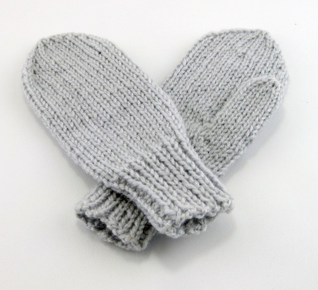 Hand Knit Gray Kids Mittens, Seamless Acrylic, 4-6 Years - Etsy