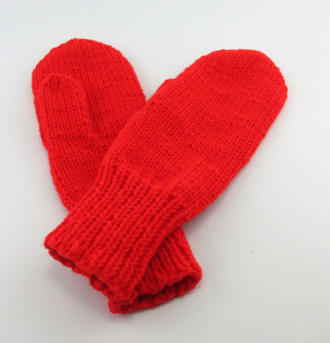 Hand Knit Red Mittens, Kids Acrylic Yarn, Maine Made - Etsy