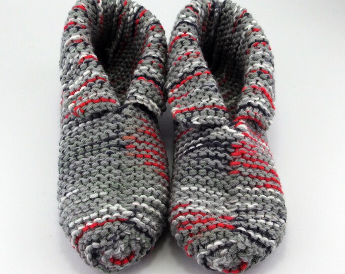 Hand Knit Acrylic Slippers - Adult Medium - Gray Variegated - Etsy