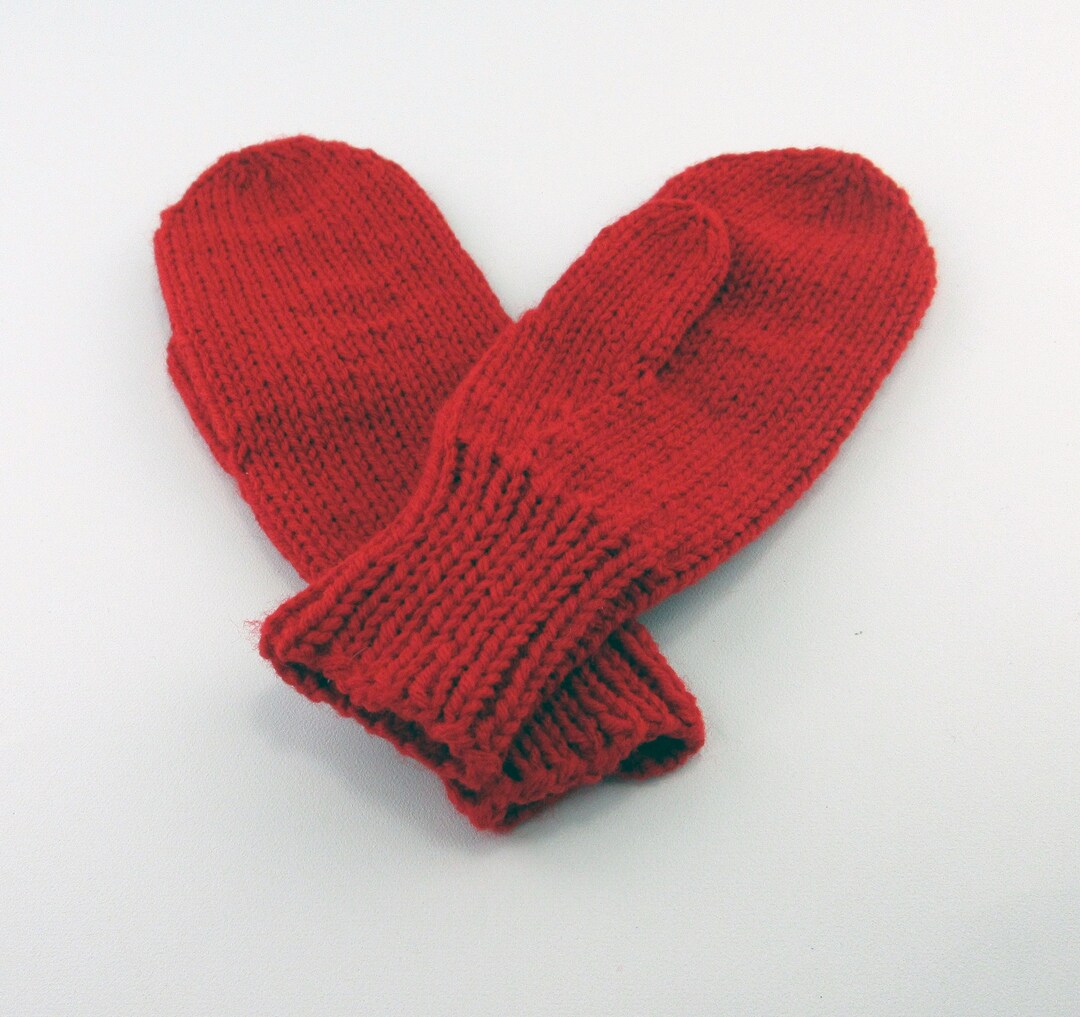 Hand Knit Red Mittens: Acrylic Seamless Winter Gloves - Etsy