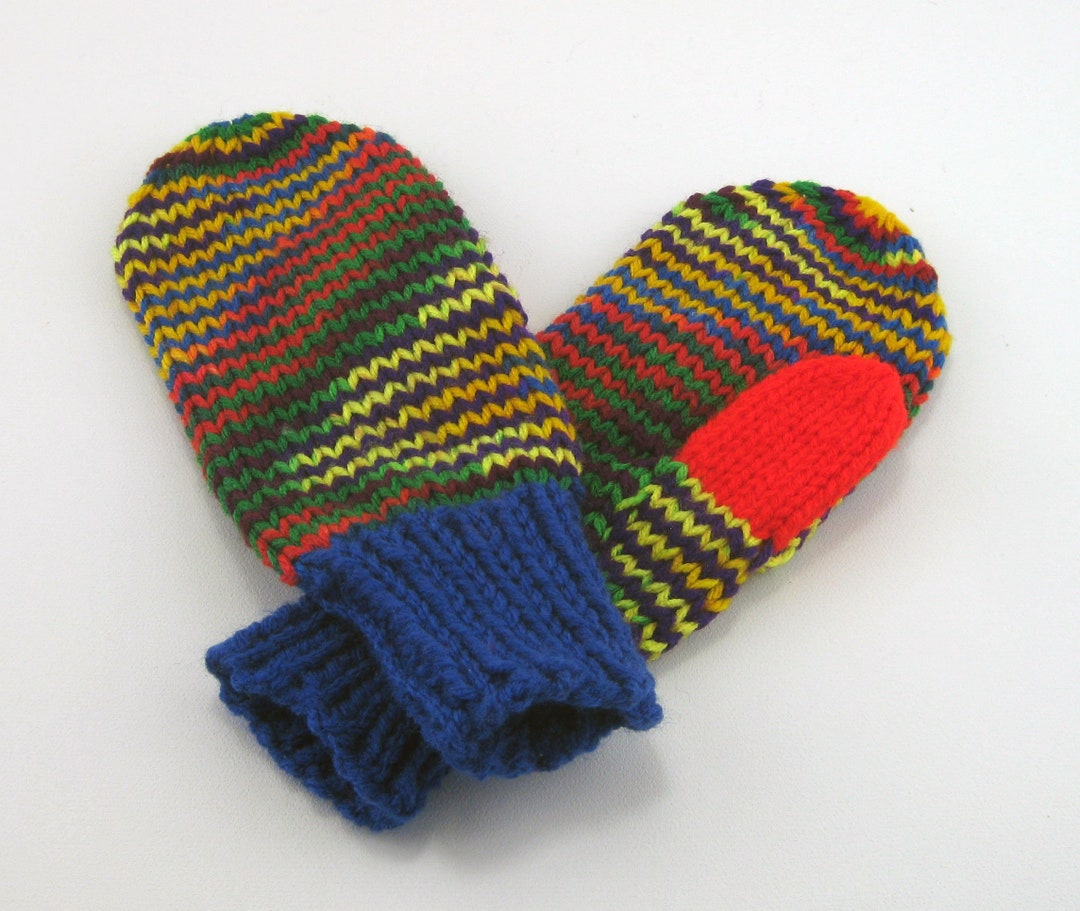 Hand Knit Acrylic Mittens: Mexicana Variegated Yarn, Child Size 4-6 - Etsy