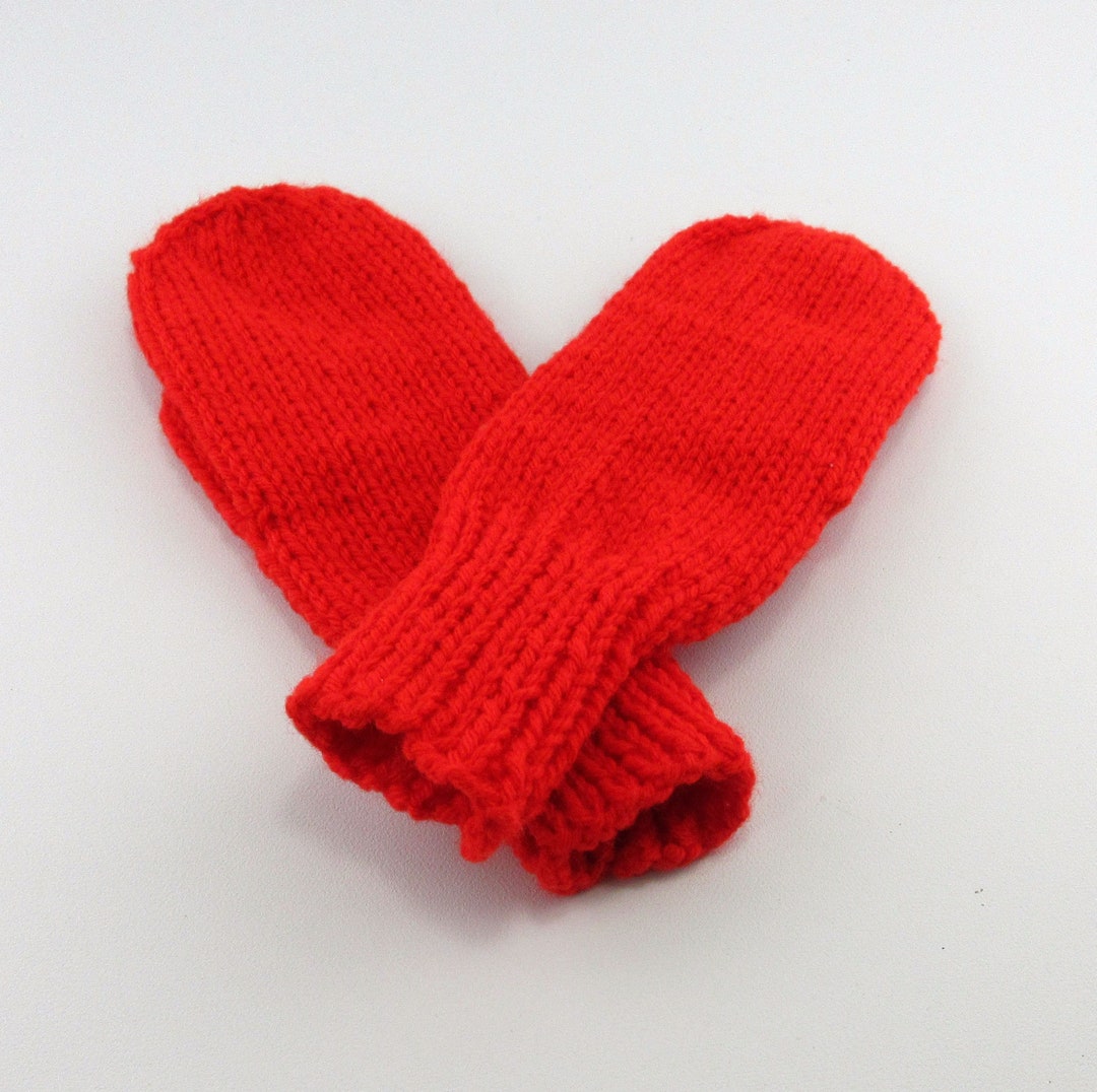 Hand Knit Red Mittens: Seamless Acrylic Kids Winter Gloves (size 6-8 ...