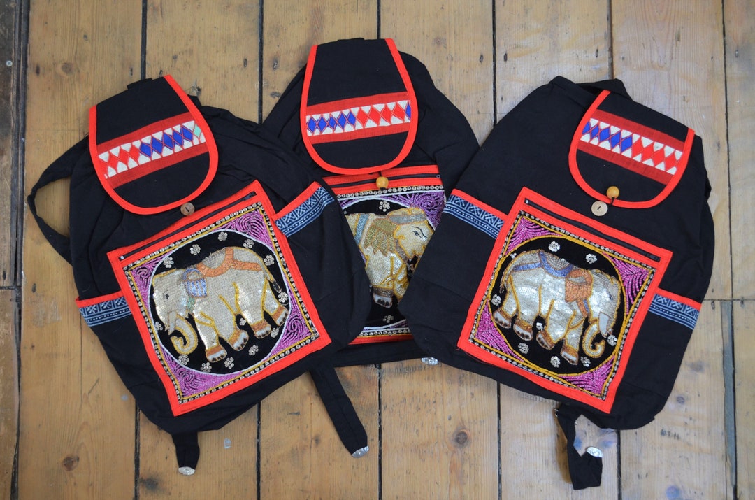 Tribal Ethinic Velvet Sequin Elephant Rucksack Backpack Bag Hippy ...