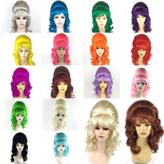 1960 s CURLY BEEHIVE Premium Theatrical Anime Cosplay Costume Wig Green
