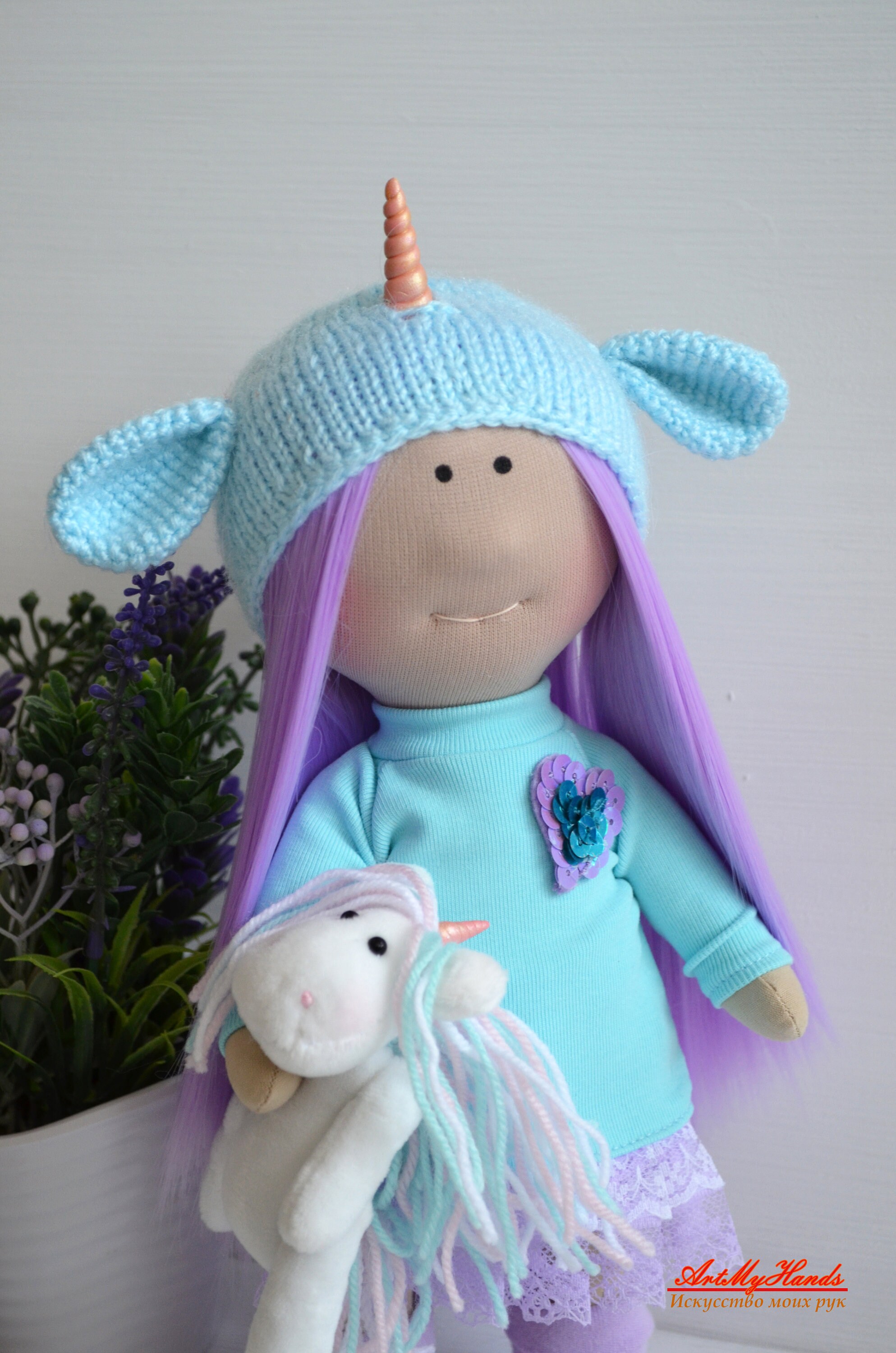 Unicorn Dolls Textile Doll Blue Lilac Unicorn Handmade Doll | Etsy
