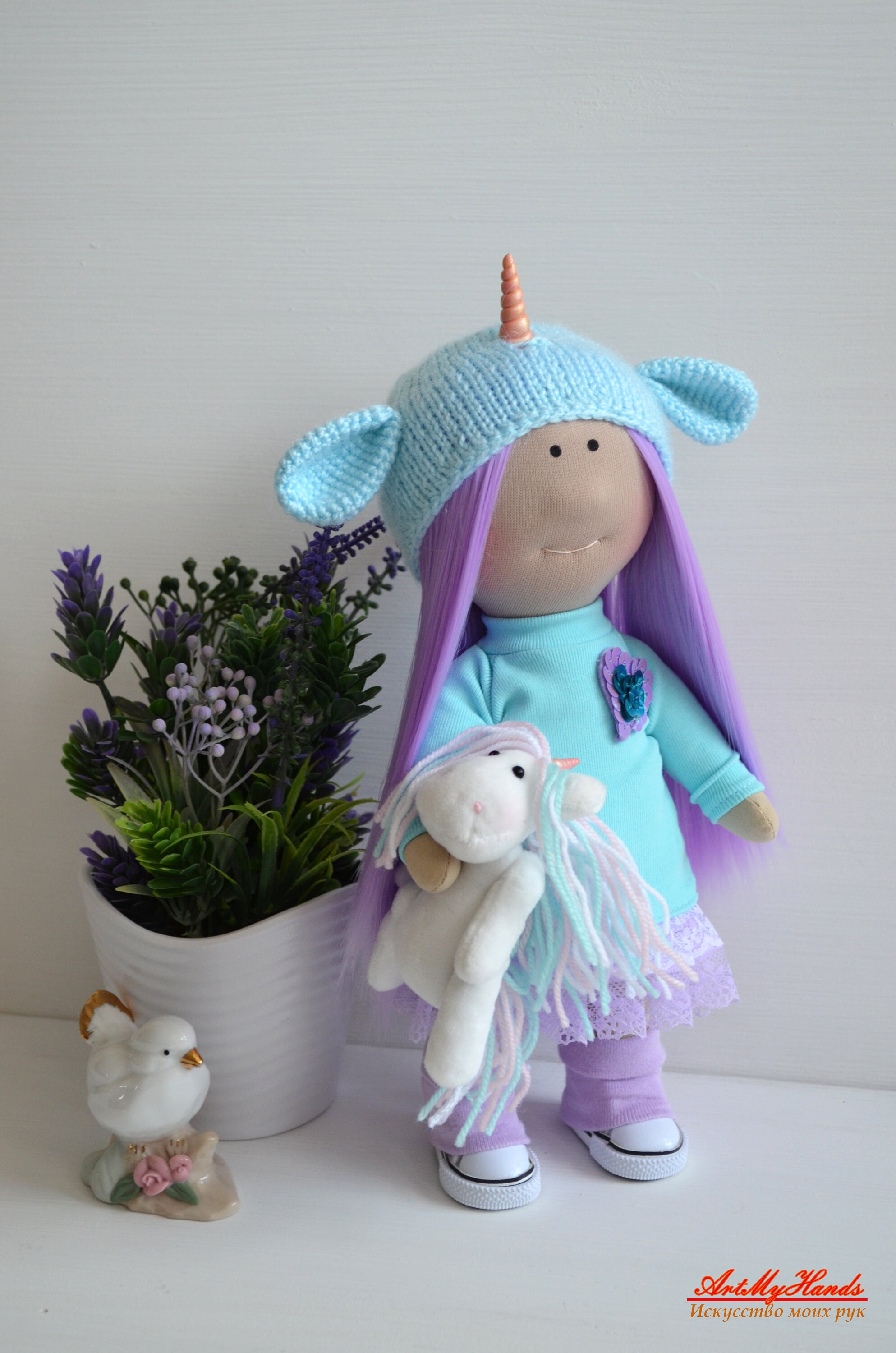 Unicorn Dolls Textile Doll Blue Lilac Unicorn Handmade Doll | Etsy