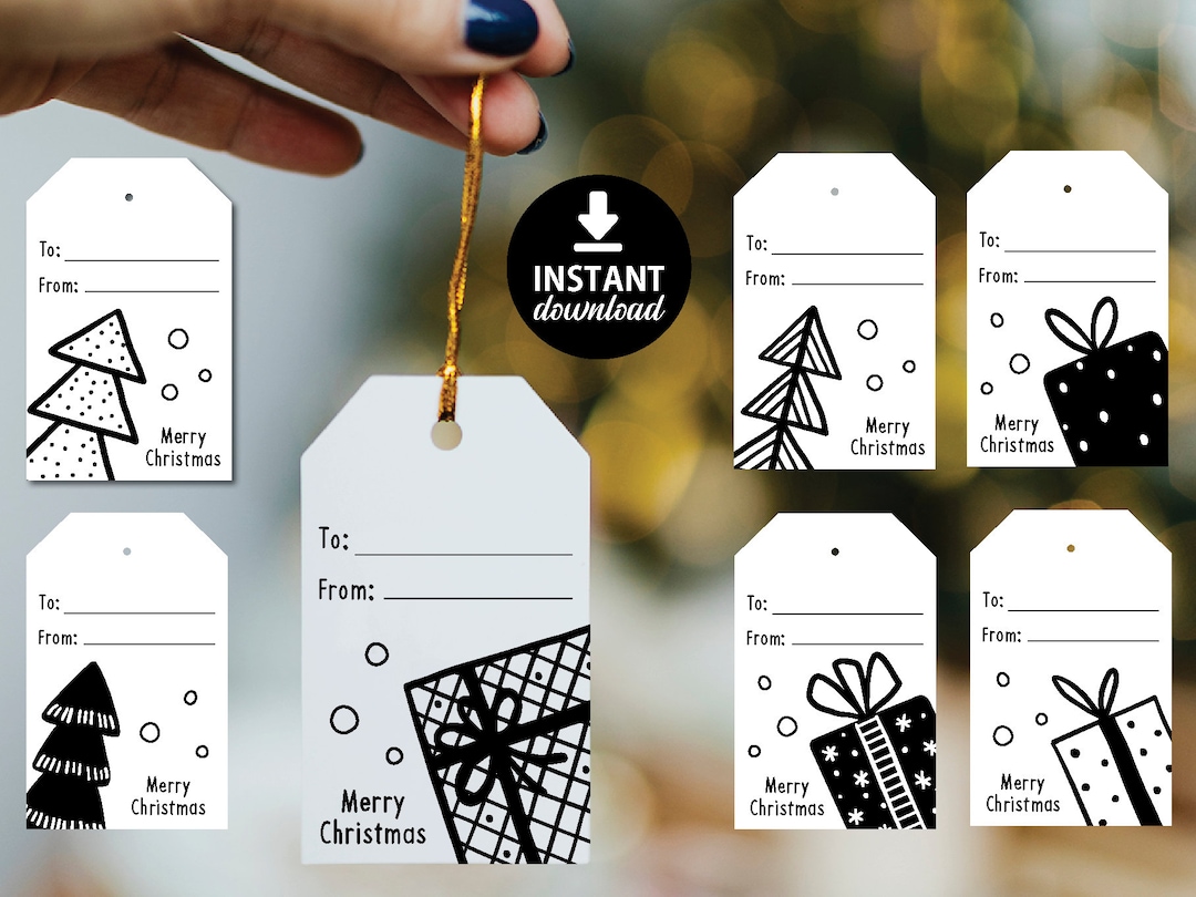 Black and White Printable Christmas Gift Tags for Kids, Gifts and Trees ...