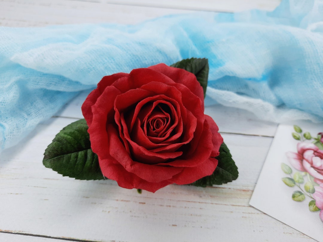 Red Rose Hair Clip Red Rose Brooch Red Wedding Hair Clip Wedding Floral ...