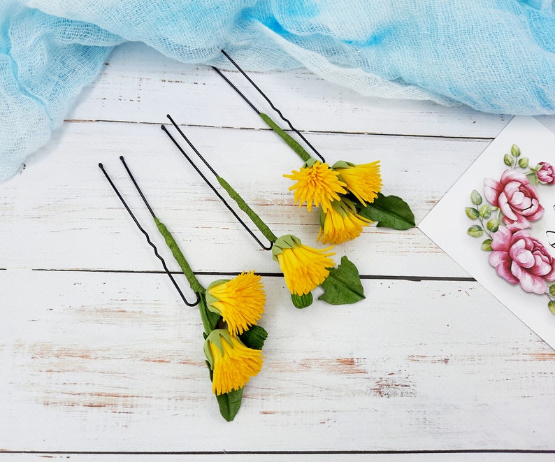 Dandelion Floral Hair Pins Yellow Dandelion Headpiece Yellow - Etsy