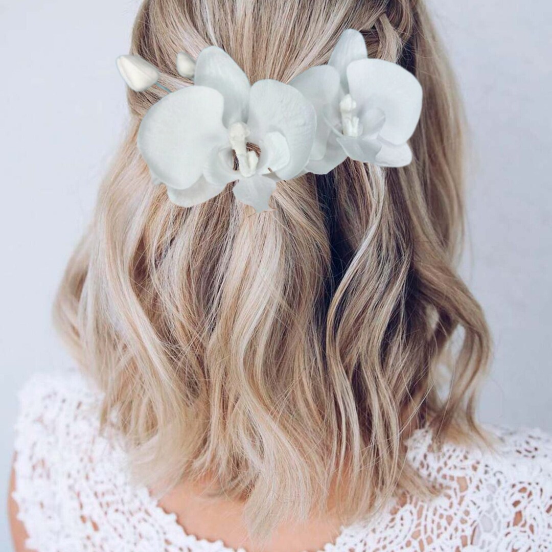 White Orchid Hair Comb Orchid Hair Flower Tropical Headpiece Tropical ...