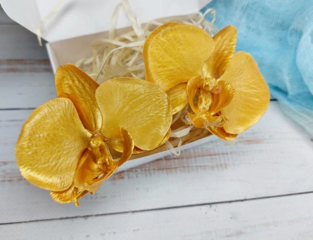 Gold Orchid Hair Pin Tropical Headpiece Golden Flower Clip Gold Flower ...