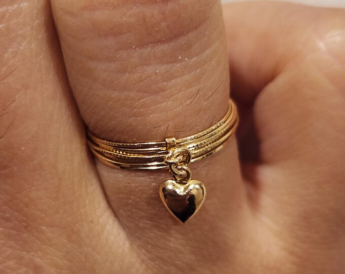 Vintage 14k Gold Heart Charm Dangle Ring - Etsy