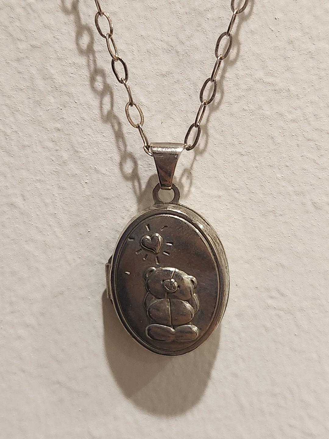 Vintage Sterling Silver Teddy Bear Locket Necklace - Etsy