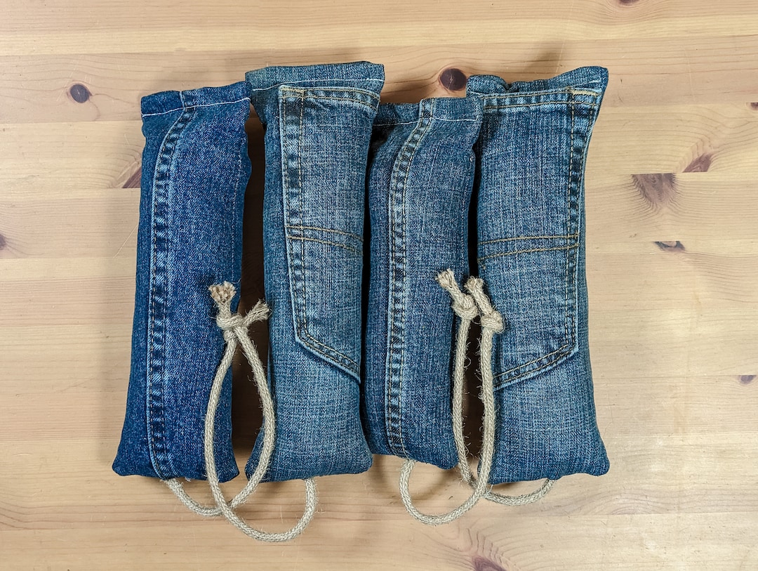 Tough Catnip Kicker | Recycled Denim, Jute Tail & Rattle | Stuffed With Quarter Pound of Super ...