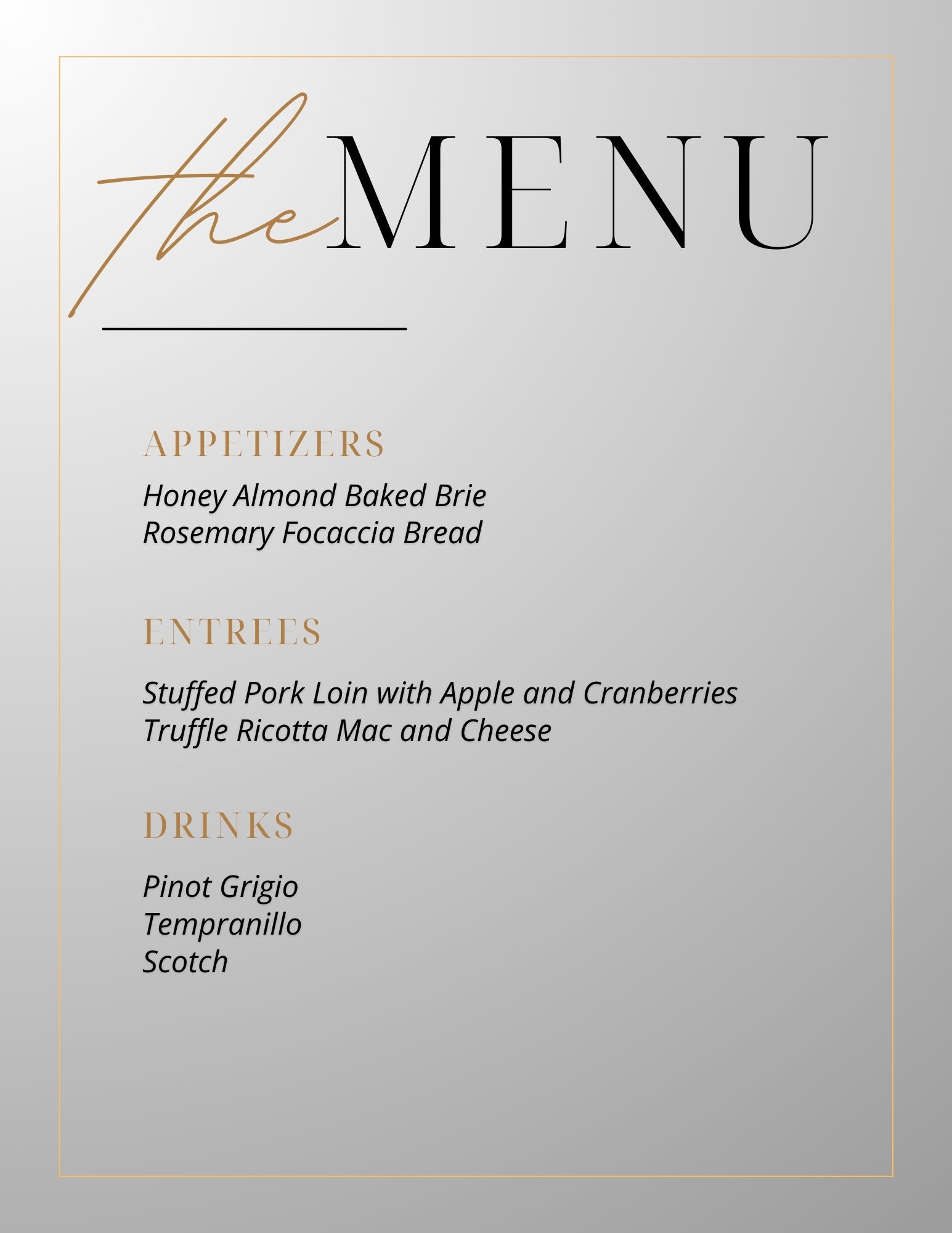 Minimalistic Dinner Menu - Choose Your Own Menu - Wedding Menu Designs ...