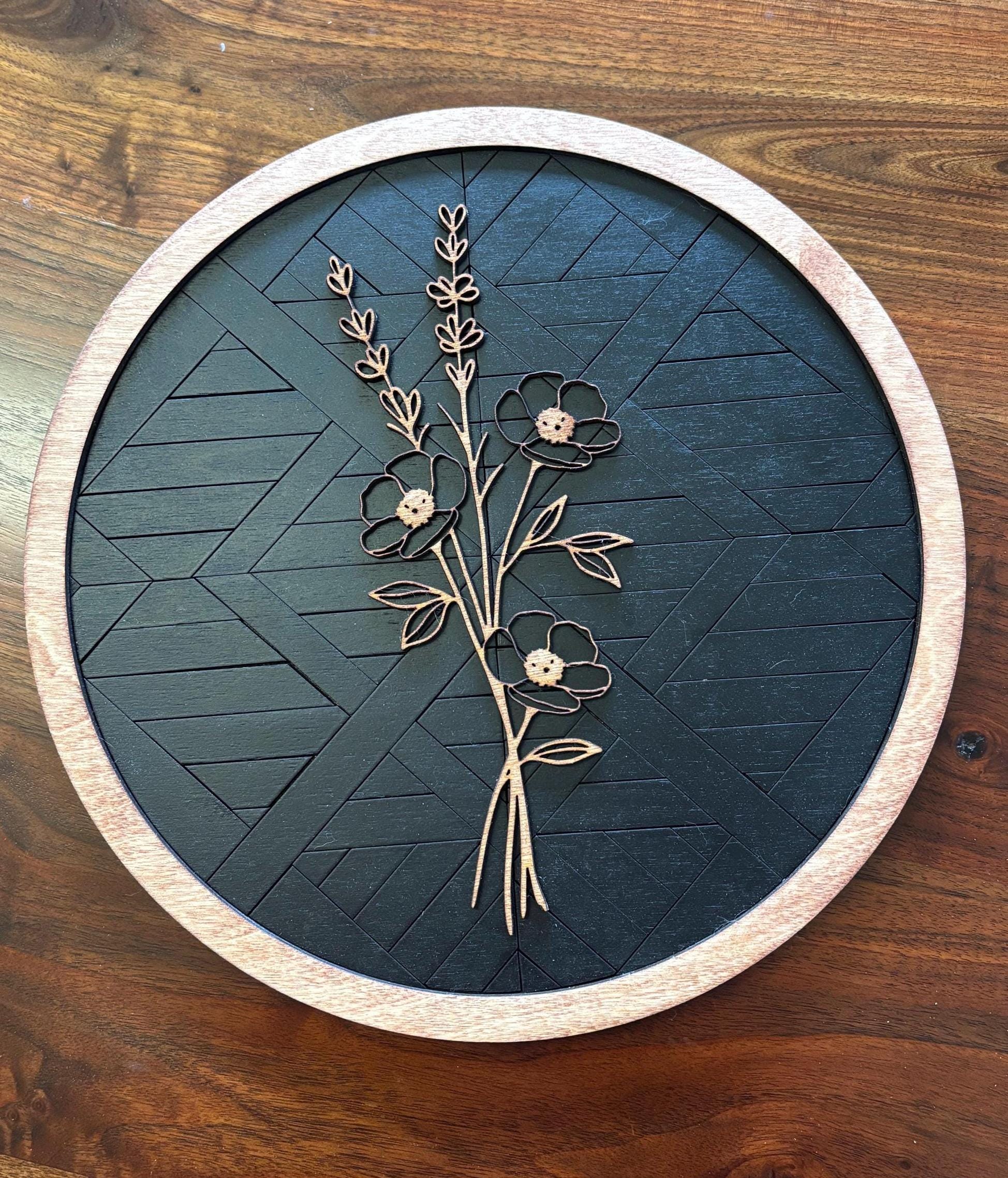 Round Mosaic Boho Floral Wall Art - Etsy