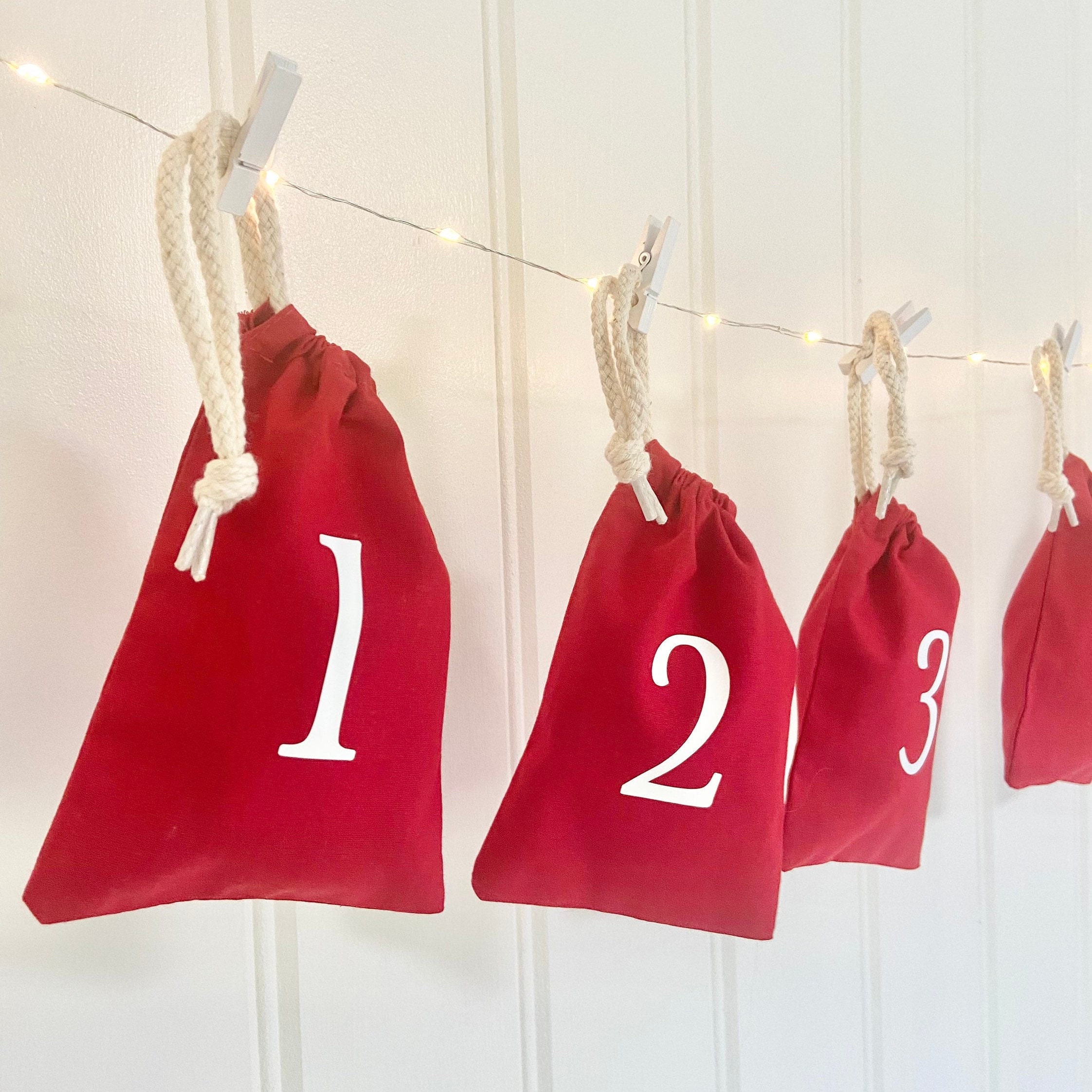Advent Calendar Bags, Numbered Christmas Sack, 1 -24 Advent Pouches ...