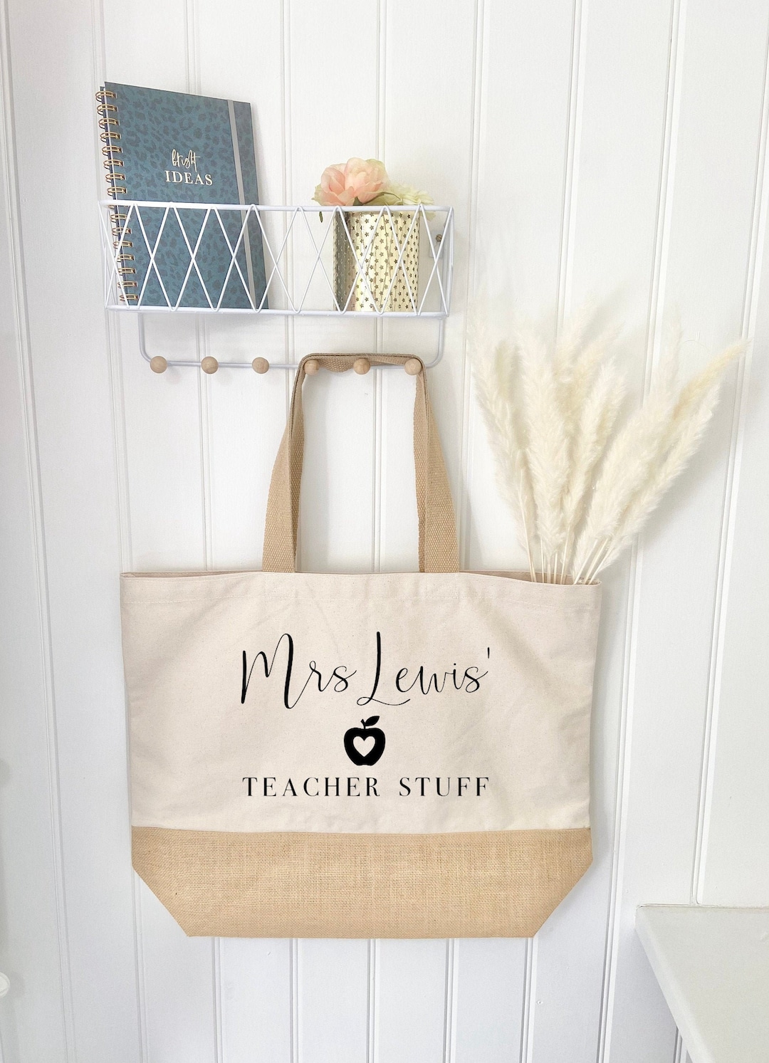 Personalised Teacher Tote Bag, Jute School Bag, Teacher Gifts, Teacher ...
