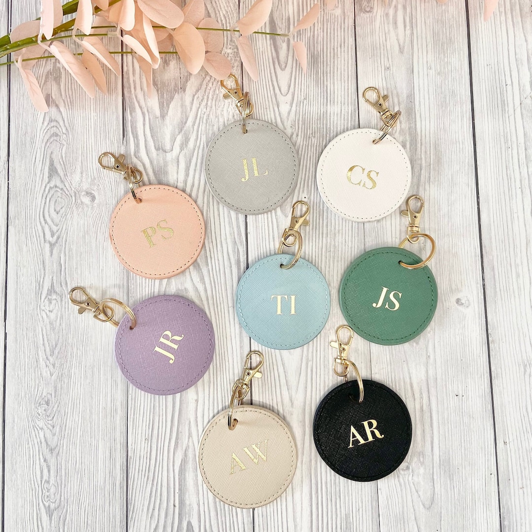Personalised Round Keyring, Customised Circle Initial Keyring, Faux ...