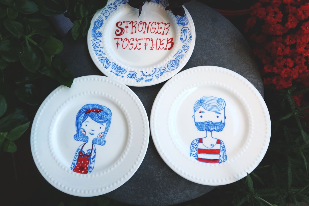 Personalized Portrait Illustrated Plates, Wedding Gift, Engagement Gift ...