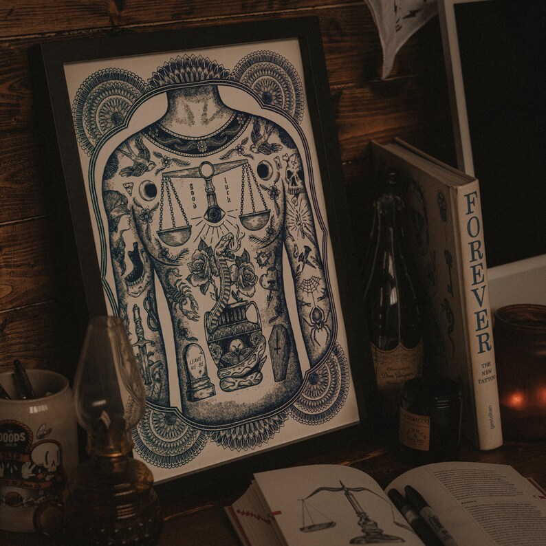 Tattoo Torso one/tattoo Flash A3 Screen Print - Etsy