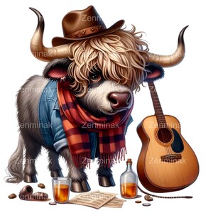 12 Cool Bull PNG Clipart Playing Guitar - Stylish Rockstar Cow ...