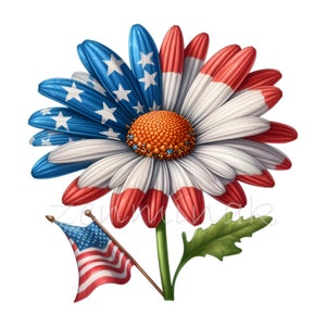 Patriotic Daisies Clipart, 10 PNG American Flag, Veterans Day, Freedom ...