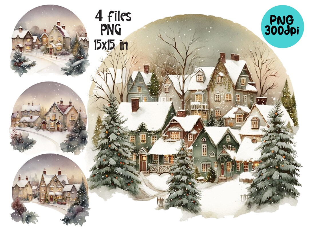 Christmas Village Clipart Bundle, Snowy Houses Clipart, Winter ...