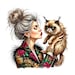15 Funny Lady and Grumpy Cat PNG, Glamorous Woman Illustration, Cat ...