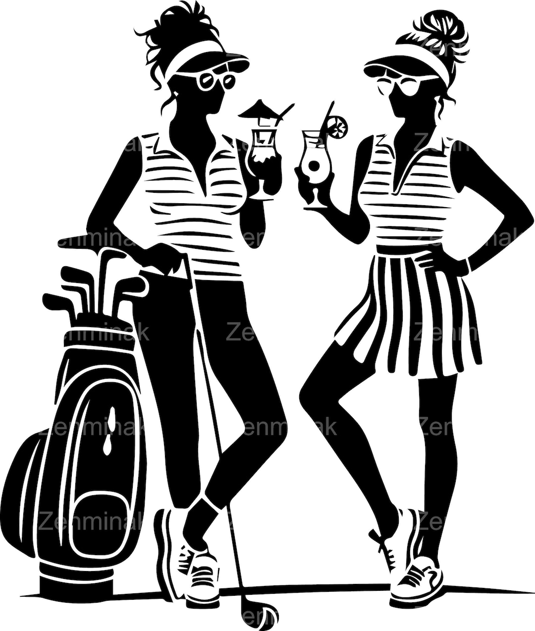 5 SVG Golf Ladies SVG Cut File, Sport Women With Drinks and Visors Golf ...