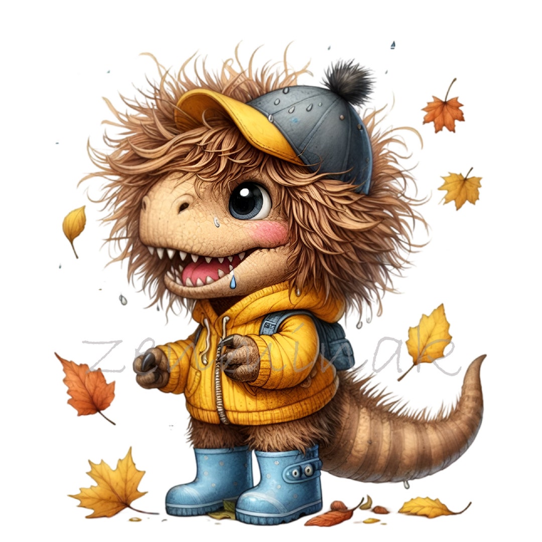 Cute Dinosaur Fall Coat and Rain Boots 14 PNG Cartoon Illustration ...