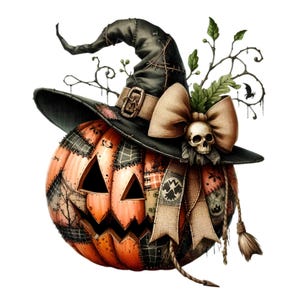 Spooky Halloween Pumpkin Clipart PNG, 15 Patchwork Jack-o'-lantern With ...