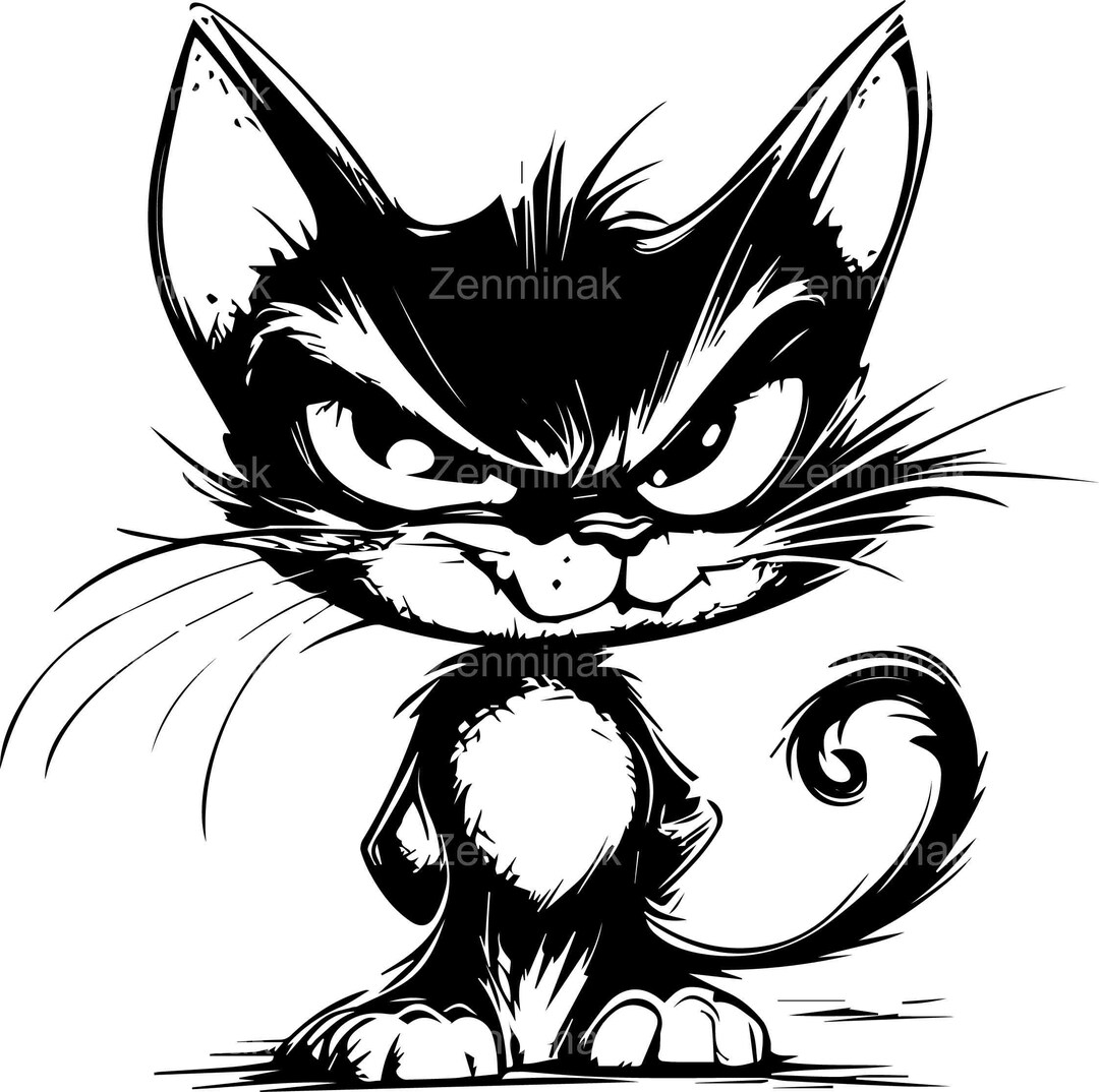 8 Angry Cat SVG, Fierce Cartoon Feline Clipart for Cricut, Whimsical ...