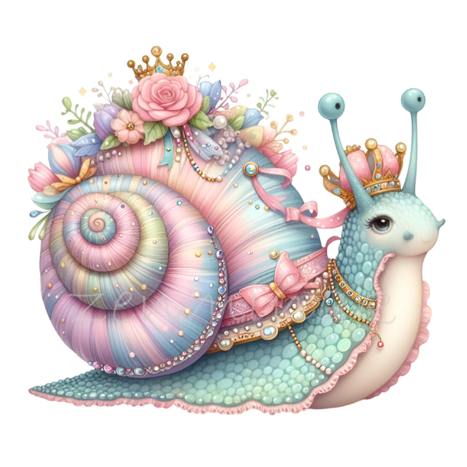Princess Snail Clipart 14 PNG Adorable Cartoon Snail With Crown and ...