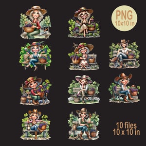 Funny Grandma Clipart Bundle, Granny Vineyard PNG, Grapes, Autumn ...