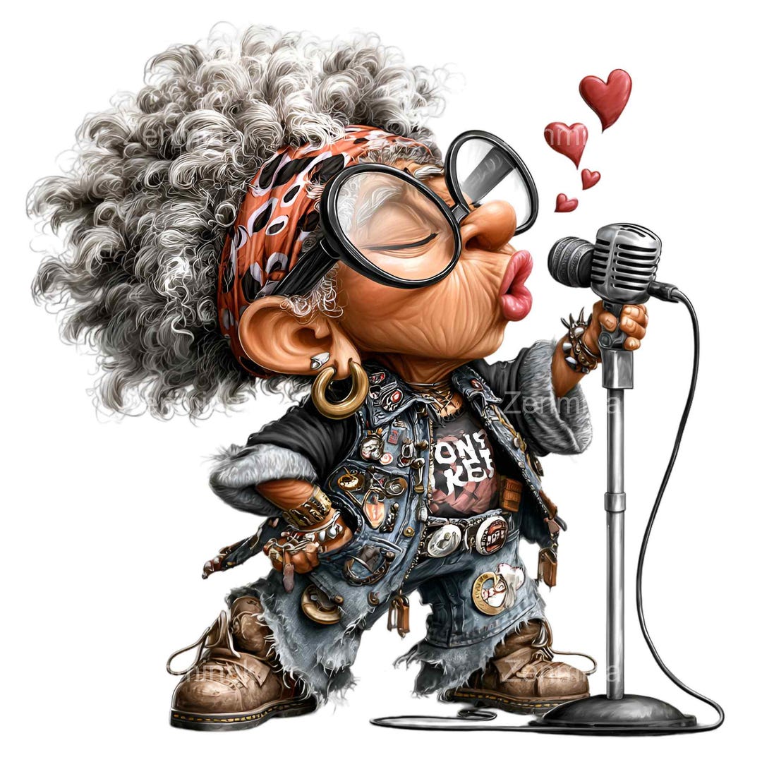 14 PNG Rockstar Grandma – Funny Singing Old Lady Clipart With ...