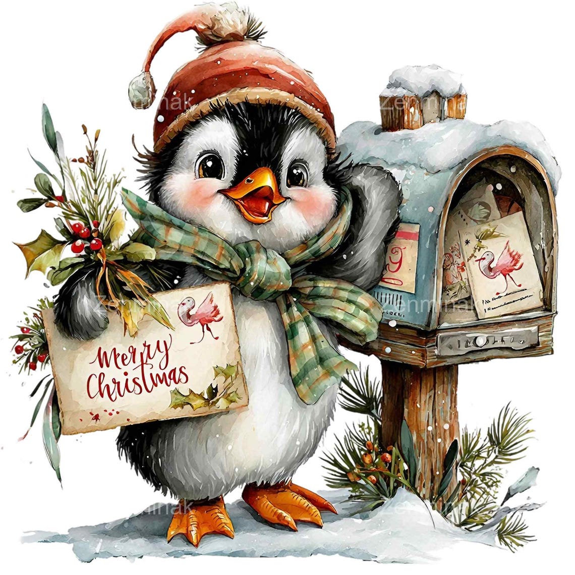 19 PNG Penguin Christmas Clipart – Cute Winter PNG With Mailbox and ...