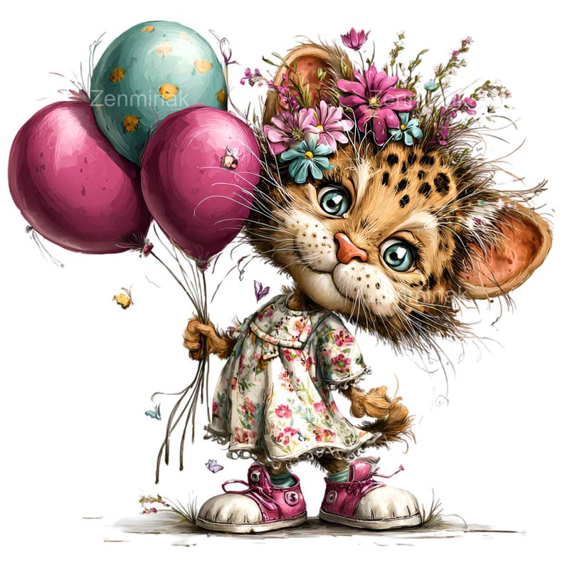 15 PNG Birthday Cat Clipart, Floral Kitten With Balloons, Party Animal ...