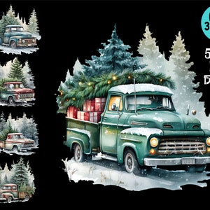 Christmas Tree Farm Clipart PNG Watercolor Winter Truck Sublimation - Etsy