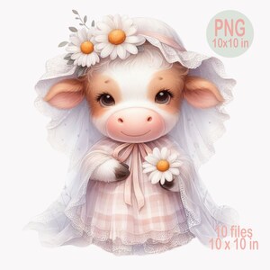 Baby Cow Clipart, Watercolor Cow PNG, Baby Shower PNG, Newborn Wall Art ...