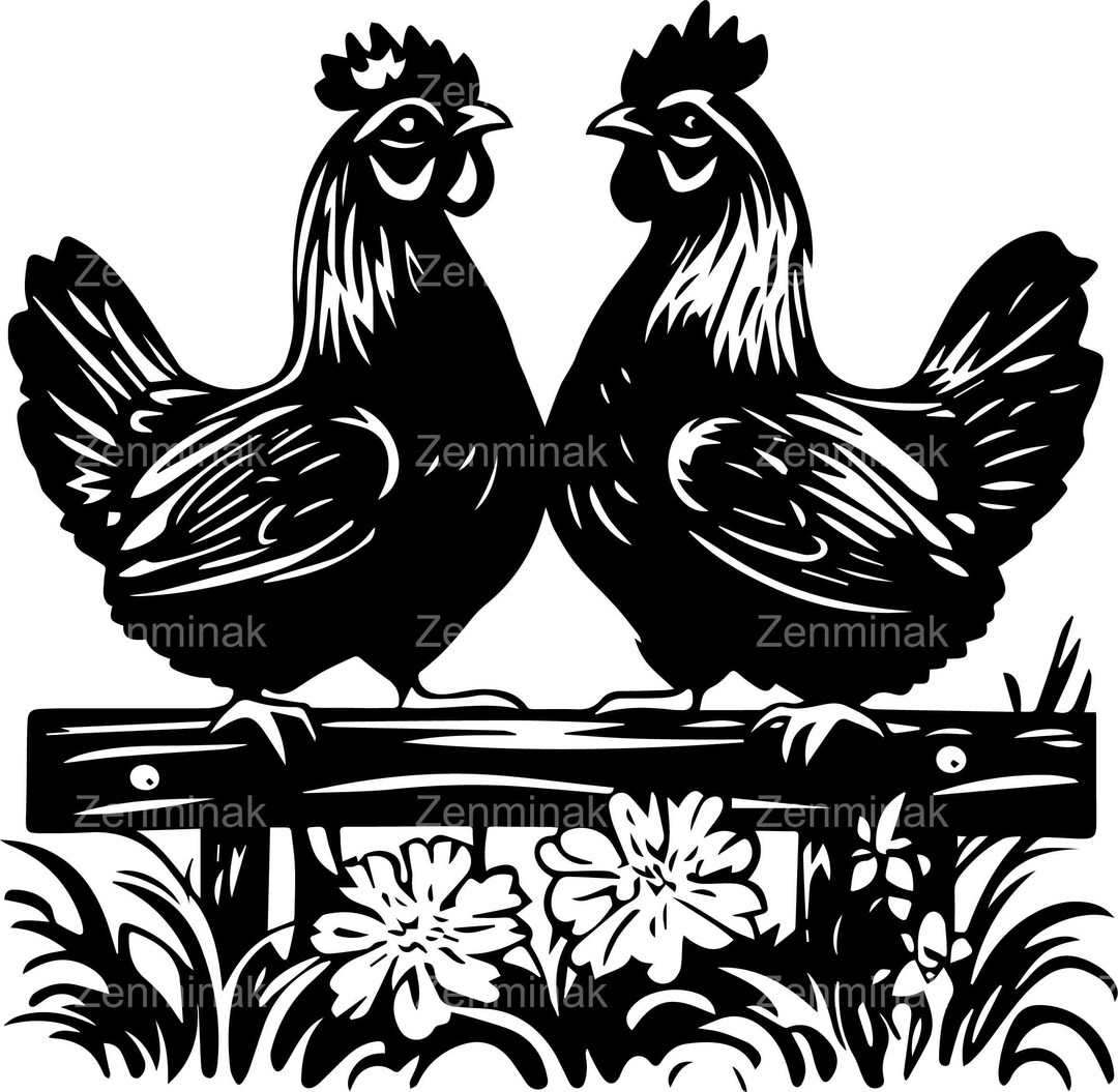 3 Chickens on Fence SVG, Farmhouse Chicken Cut File, Rustic Hen ...
