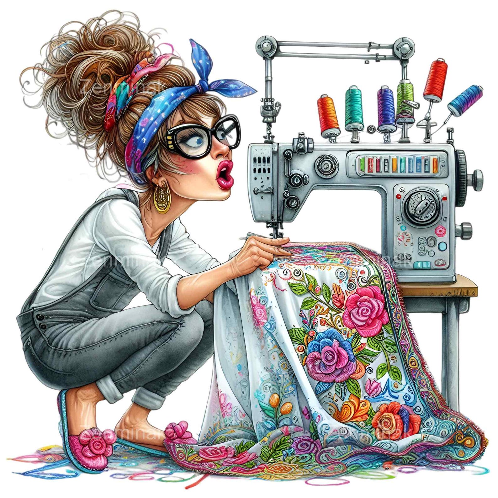 15 PNG Sewing Lady Clipart – Embroidery Woman at Machine – Craft Room ...