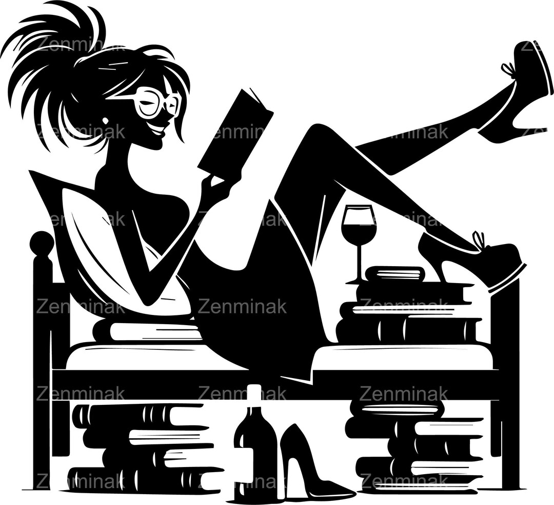 5 Woman Reading SVG Cut File, Relaxing Girl With Books Clipart, Elegant ...