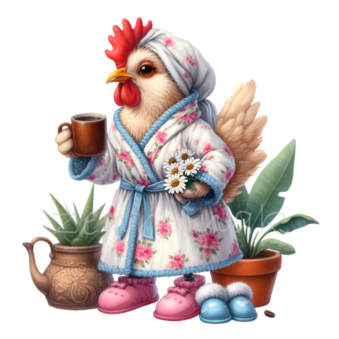 Funny Chicken Coffee Clip Art, 18 PNG Housewife Clipart, Mom Farm ...