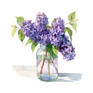 17 Watercolor Lilac Clipart PNG – Purple Lilac Bouquet in Mason Jar ...