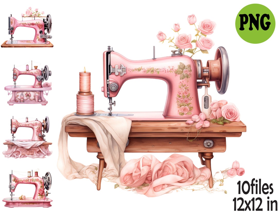 Watercolor Vintage Pink Sewing Machine, Tailoring Clipart Illustration ...