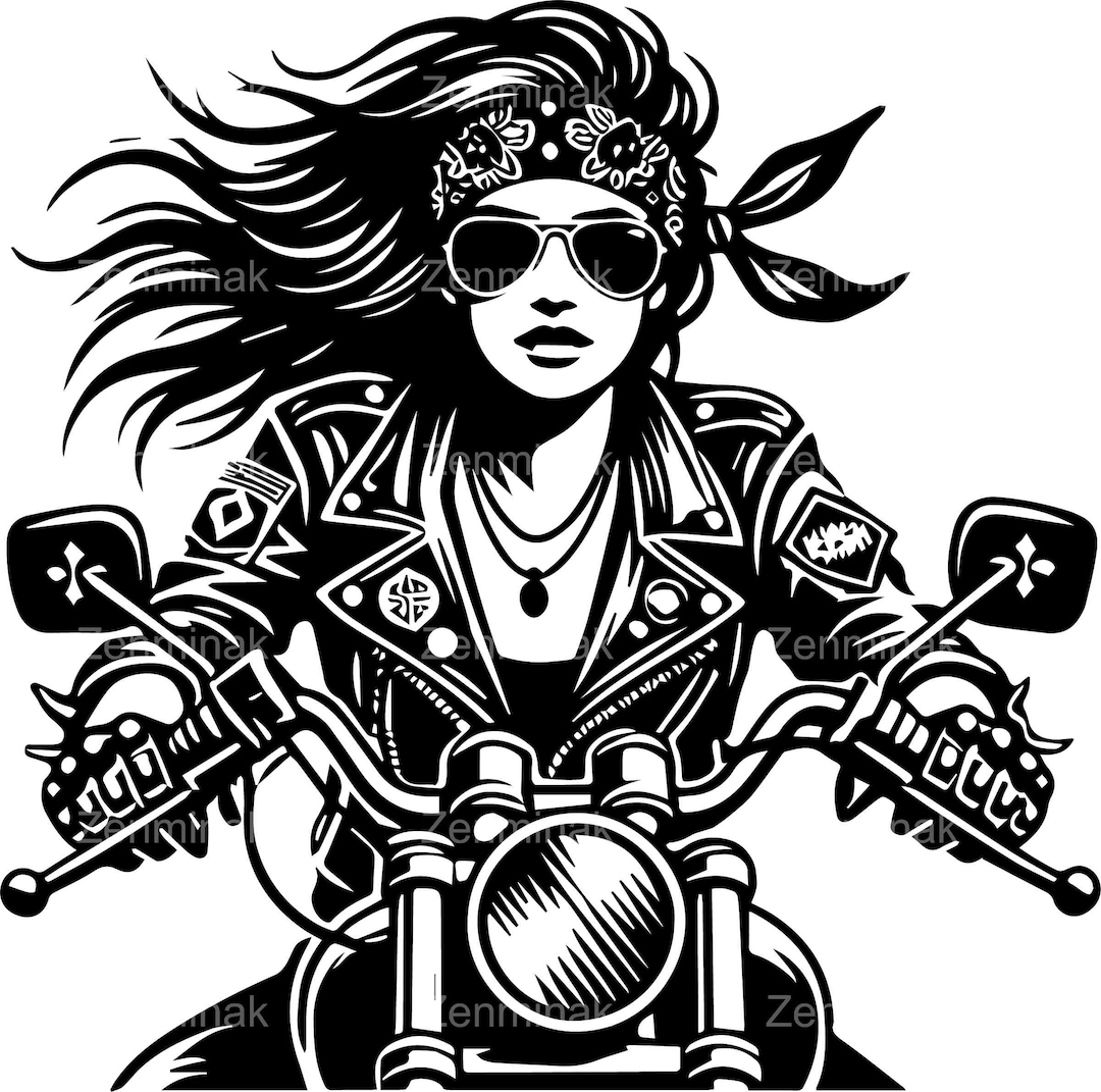 5 Woman Biker SVG Cut File - Stylish Female Rider Clipart - Digital Motorcycle Art for Cricut ...