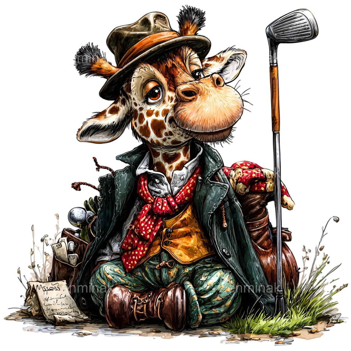 15 PNG Funny Giraffe Golfer, Travel Animal Clipart Safari Cartoon Sport ...