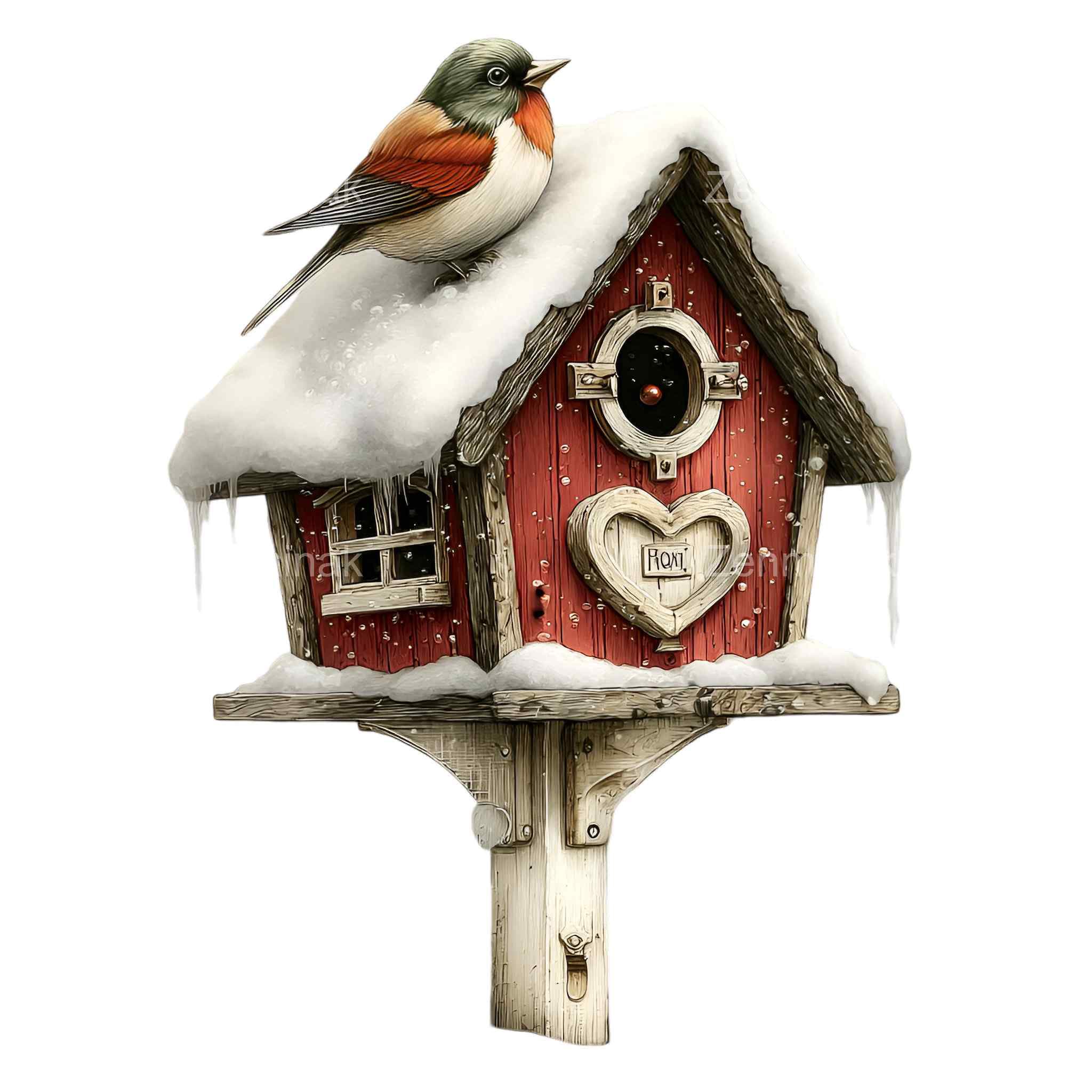 16 PNG Winter Birdhouse Clipart – Snowy Cottage PNG With Robin and ...